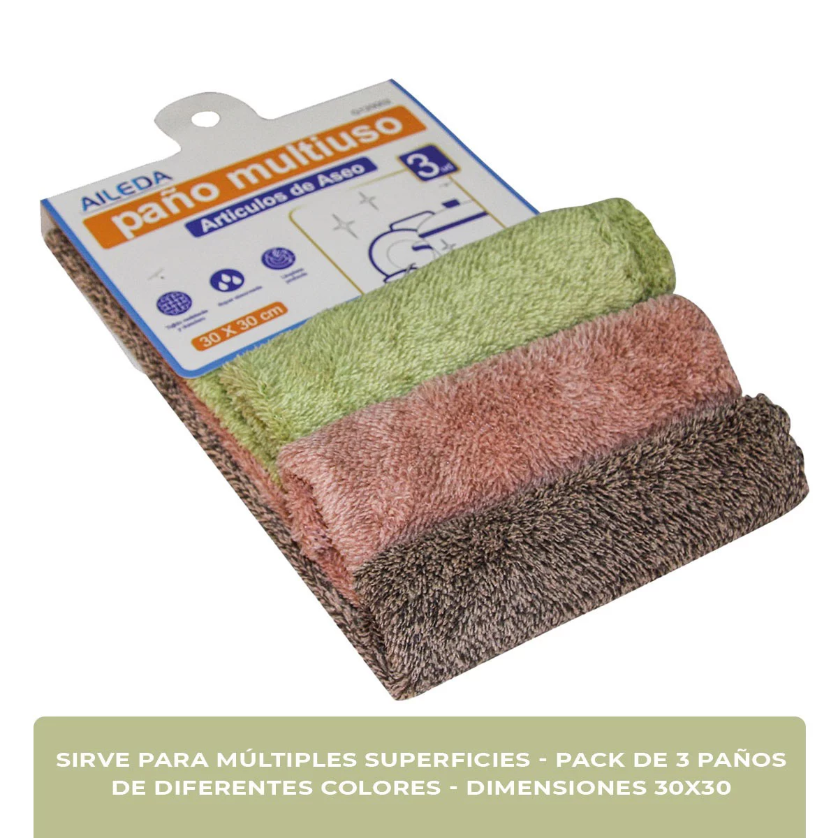 PAÑO MULTIUSOS B 3 UNIDADES 30X30CM - Aileda